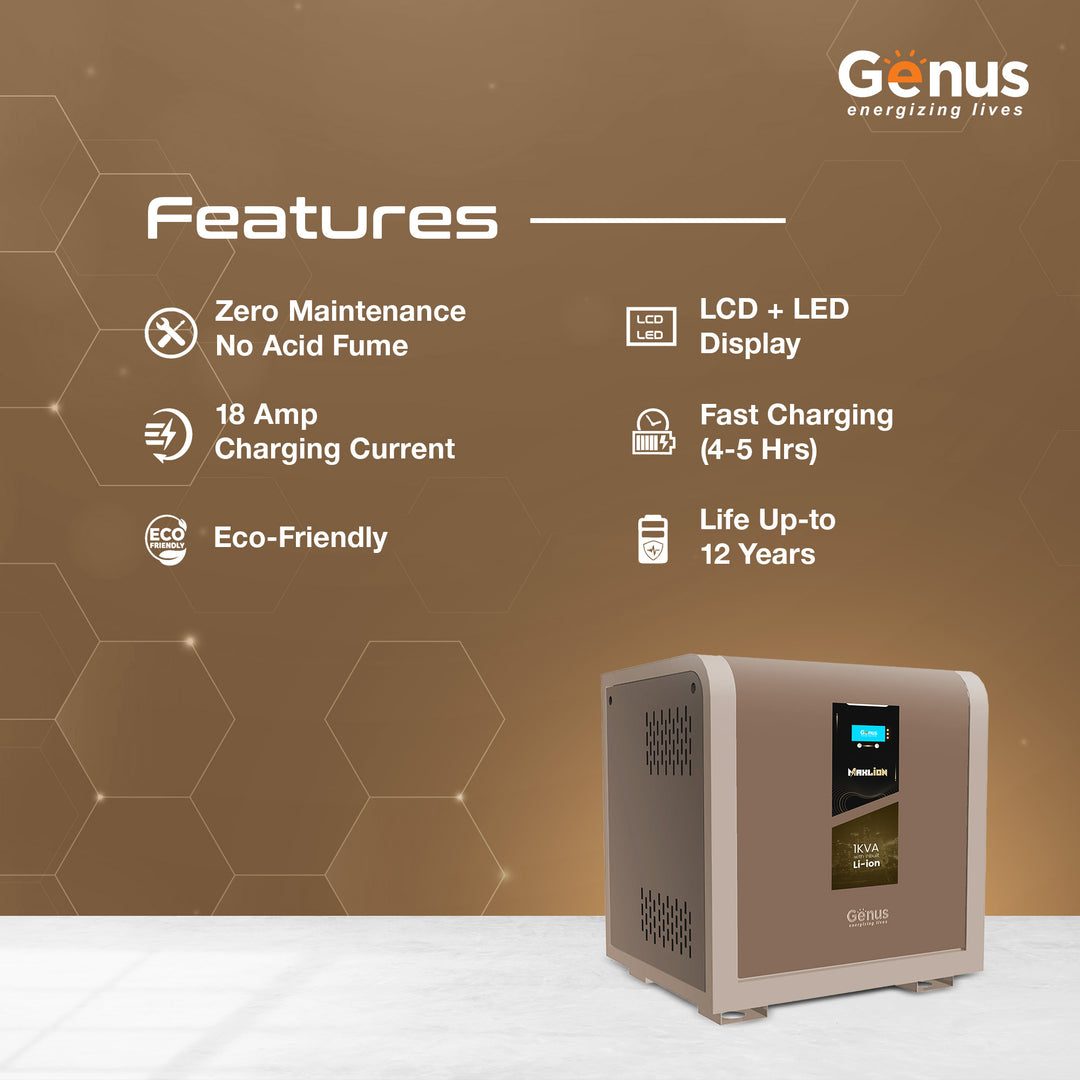 Genus MaxiLion 1000 VA Pure Sine Wave Inverter with Integrated 1280 Wa ...